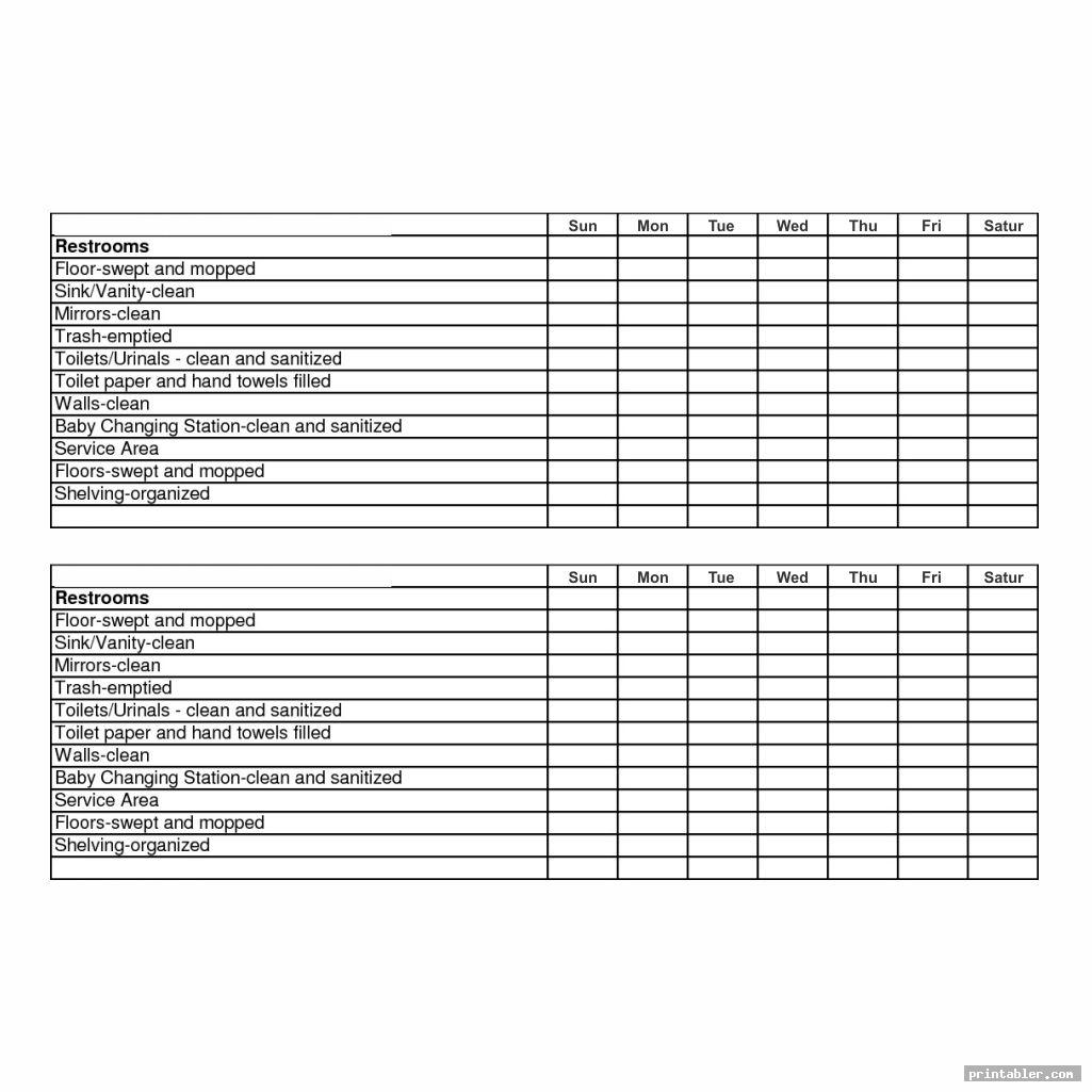 Restaurant Bathroom Cleaning Checklist Printable Gridgit