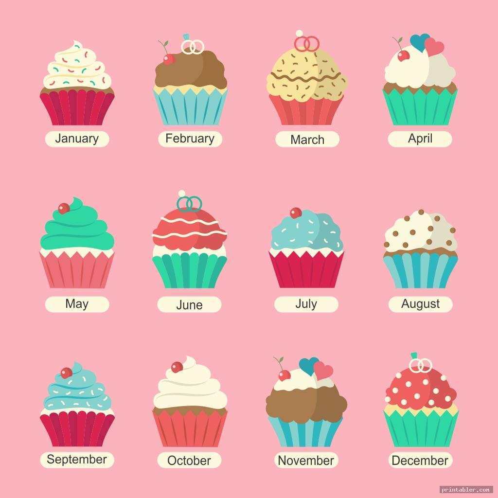 Monthly Birthday Cupcake Printables Gridgit