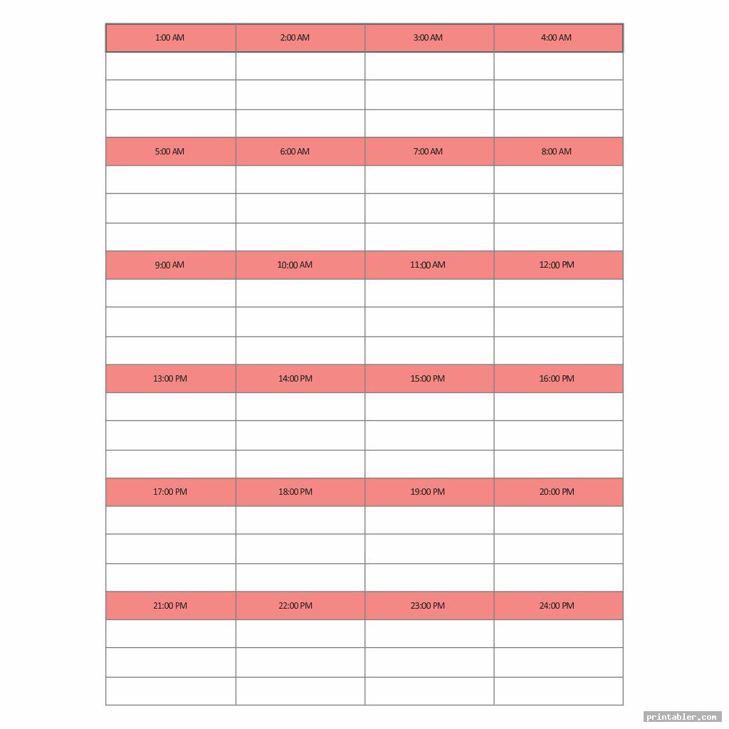 24 Hour Calendar Printable Gridgit