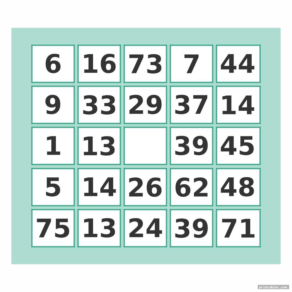 Printable Bingo Numbers 1 75 Gridgit