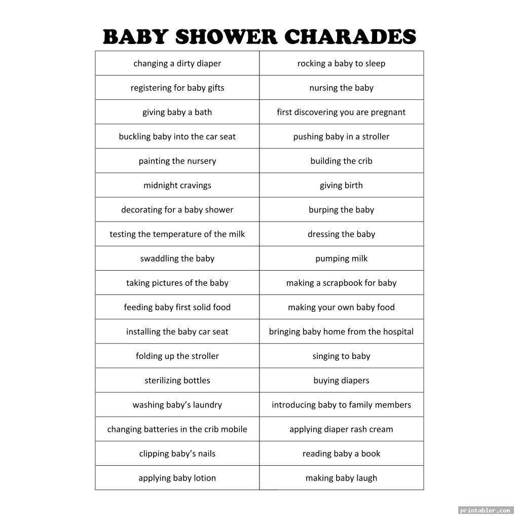 Baby Charades Words Printable Gridgit