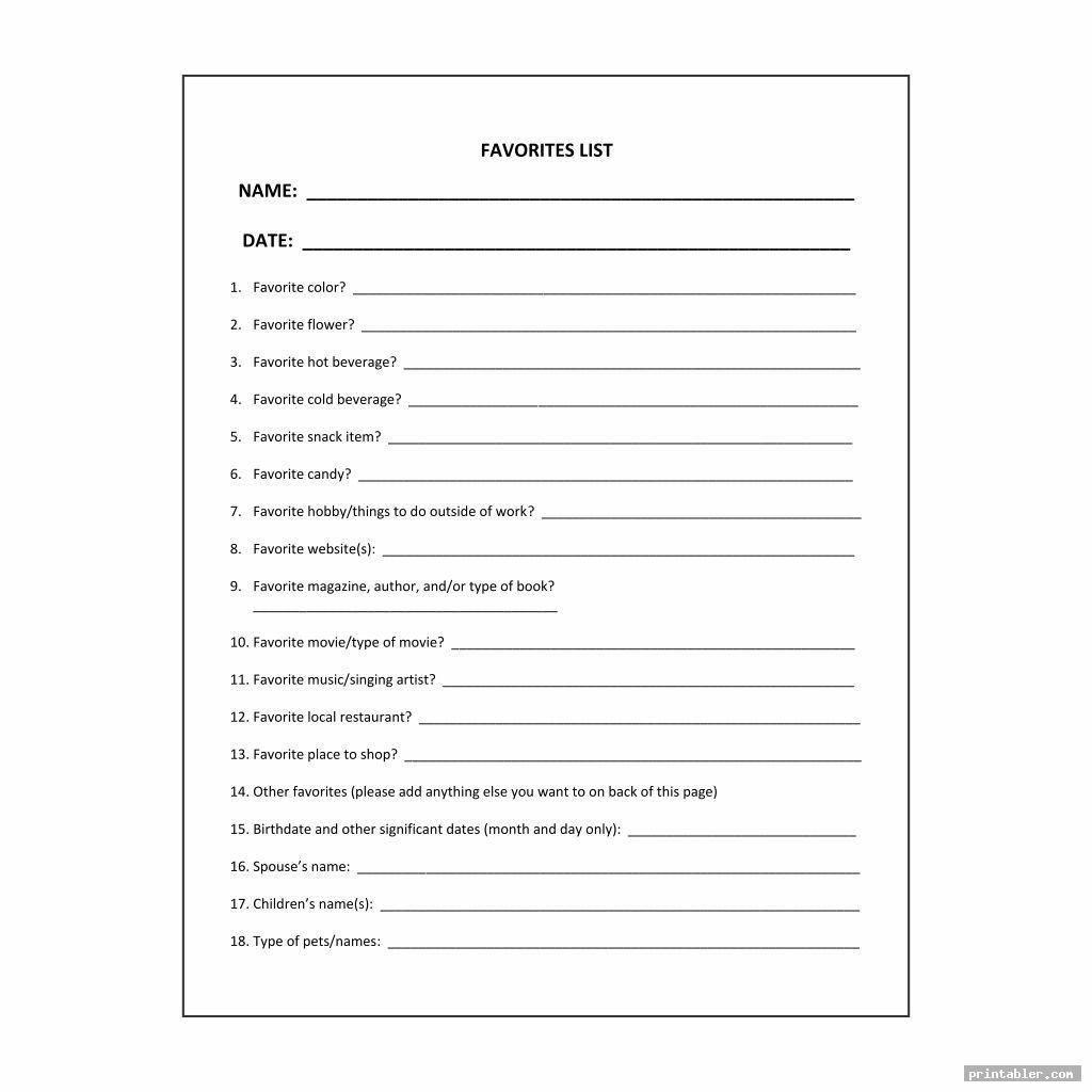 Favorite Things List Template Printable Gridgit Favorite Things List Template Printable Gridgit