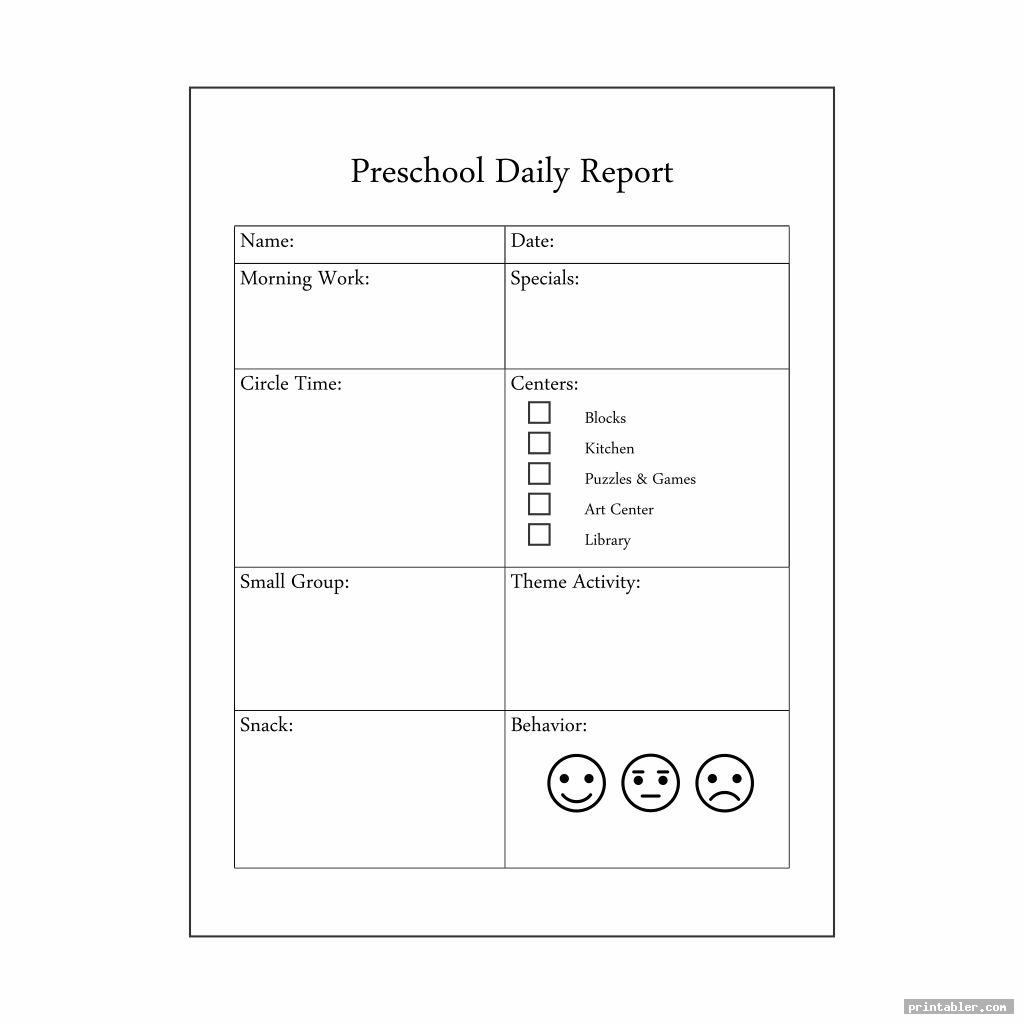 Preschool Daily Report Printable Gridgit