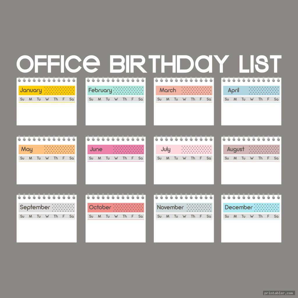 Colorful Office Birthday List And Table Printable Gridgit